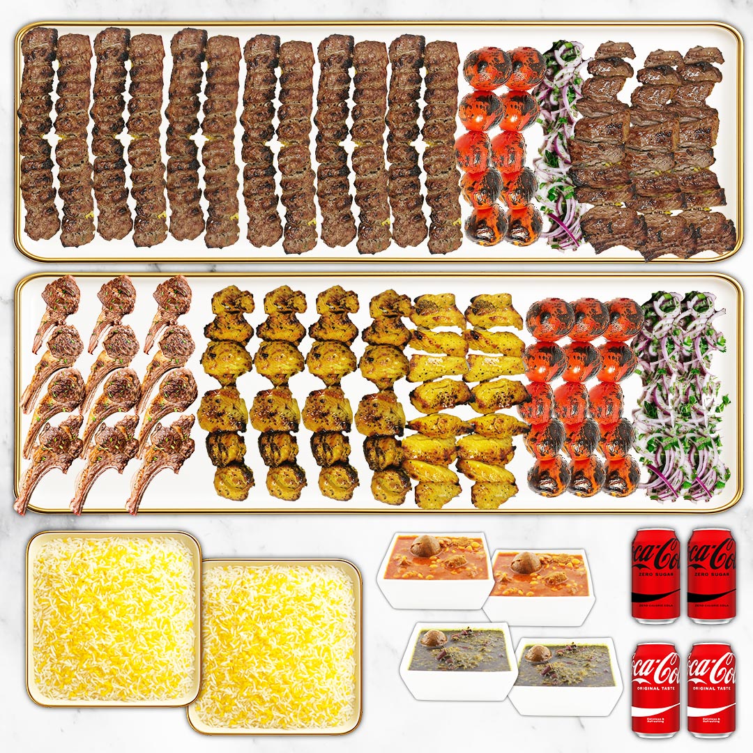 Kebab Family Meal – 6 Person | Koobideh, Chicken, Veal, Rice, Tomatoes ...
