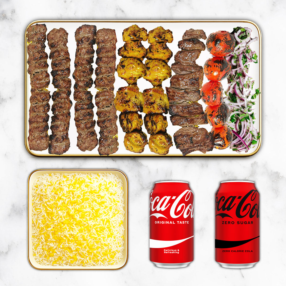 Kebab Family Meal – 4 Person | Koobideh, Chicken, Veal, Rice, Tomatoes ...